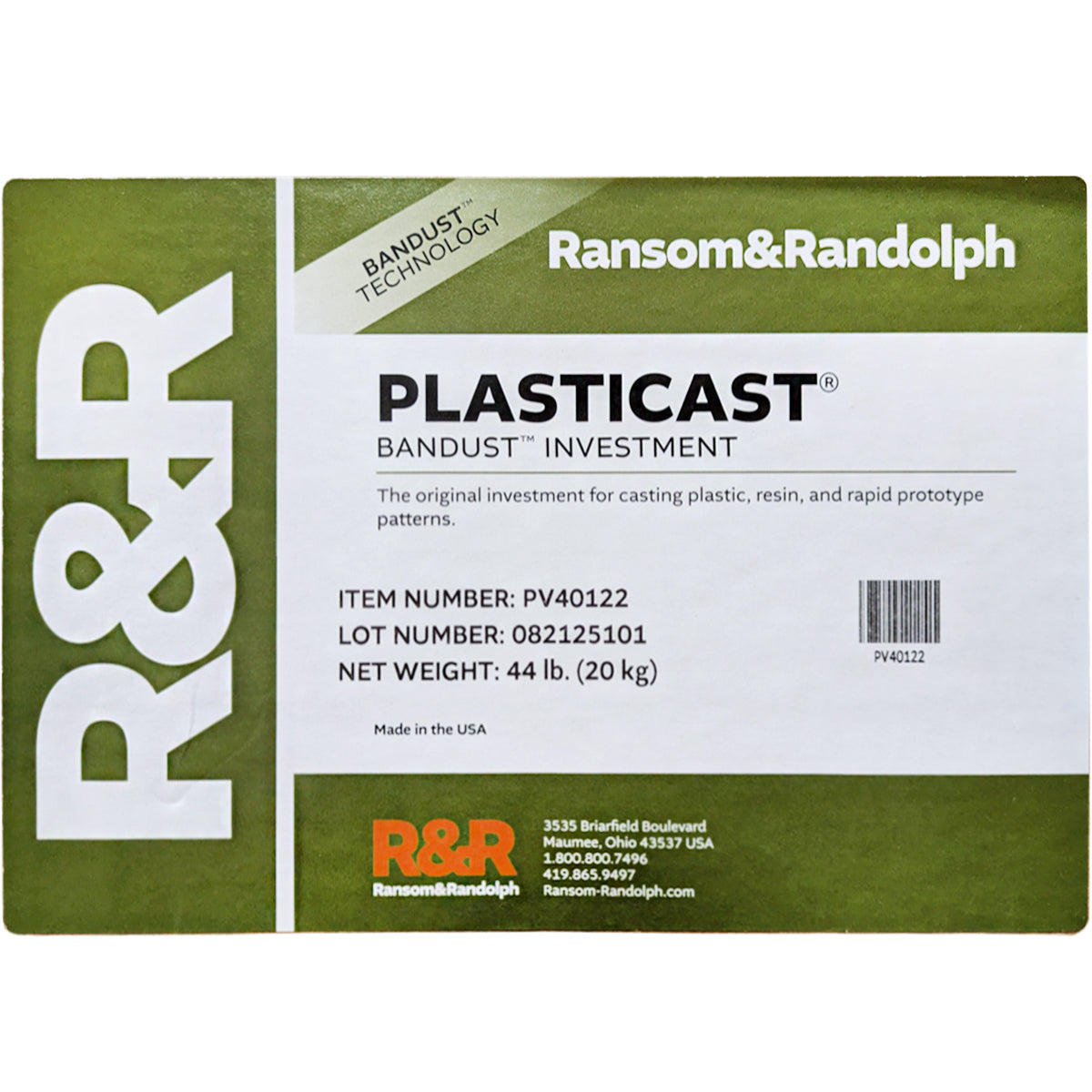 Ransom & Randolph Plasticast BANDUST Investment – 44 lb | R&R — Otto Frei