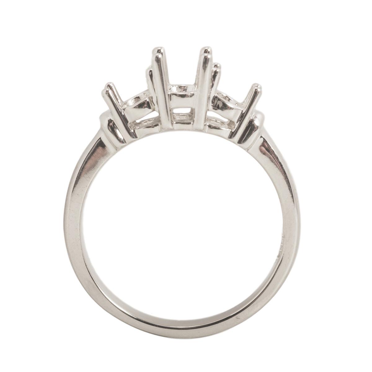 14K White 3-Stone Oval Ring Mounting-6.5mm x 4.5mm Center Stone With ...