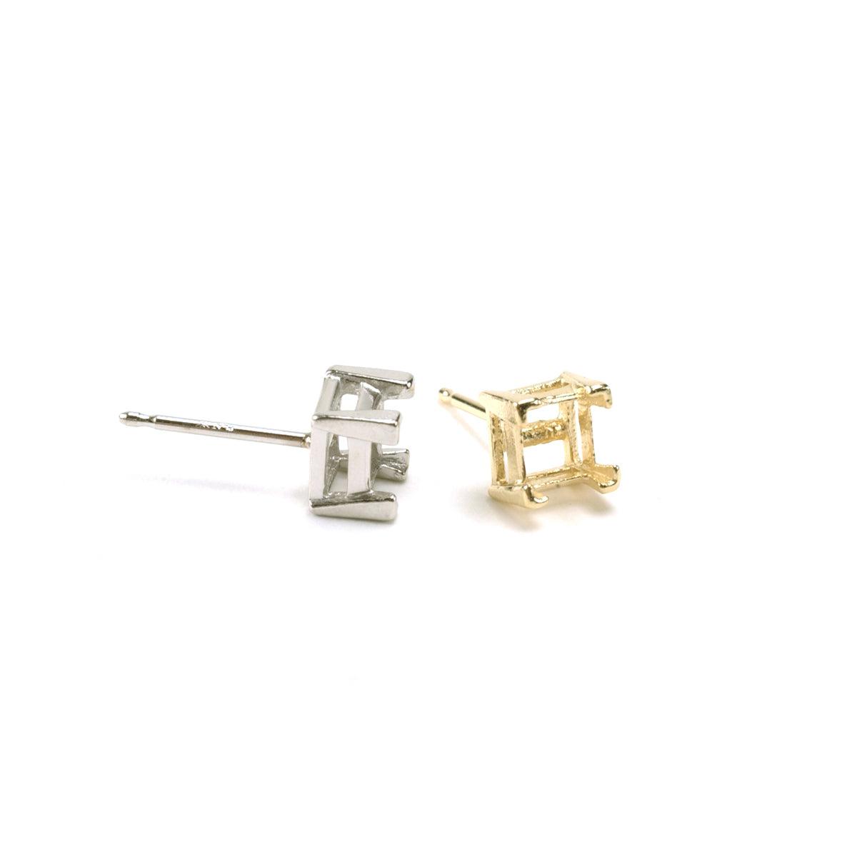 Princess-Square Double Gallery 4-Prong Earring Setting | Gold ...