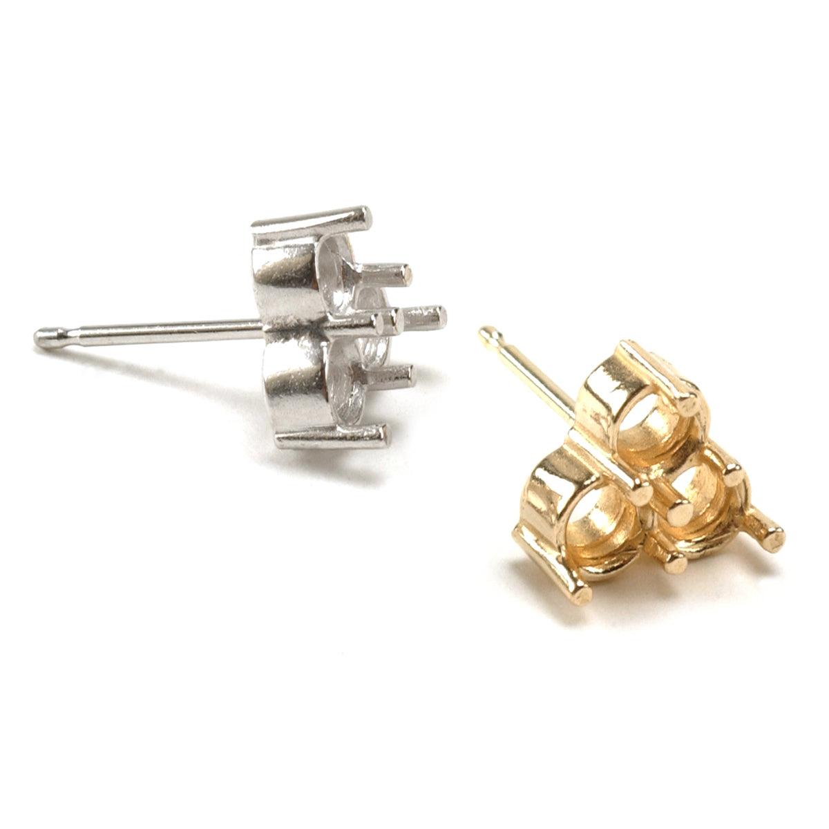 14KY & 14KW Round Cluster 3 Stone Earrings with Friction Posts ...