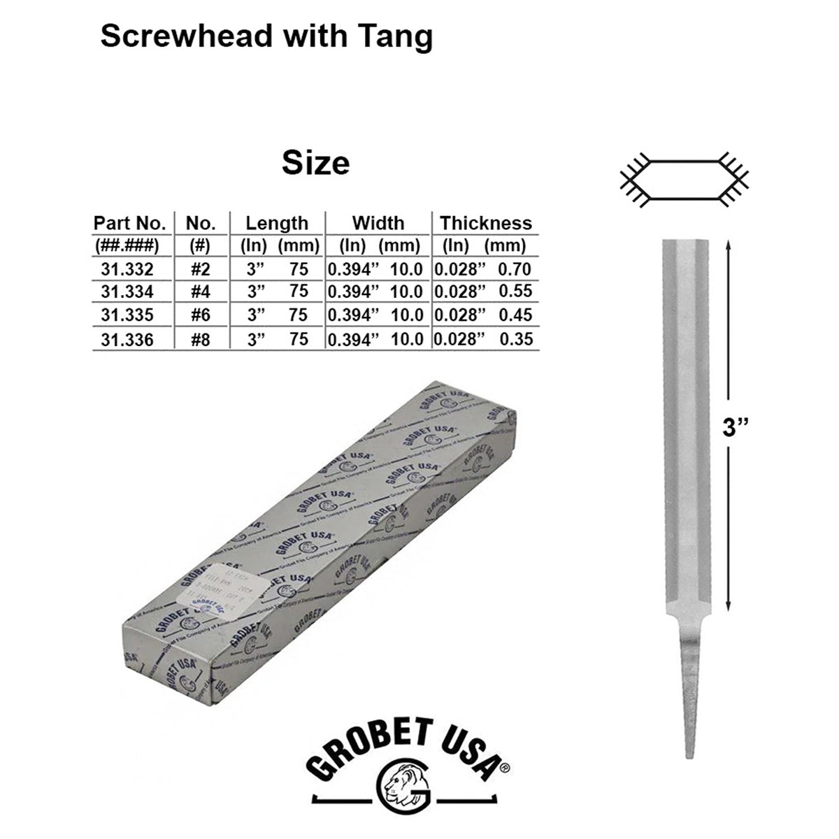 Grobet USA Italian Screwhead Files with Tang 3" | Sizes #2–#8 — Otto Frei