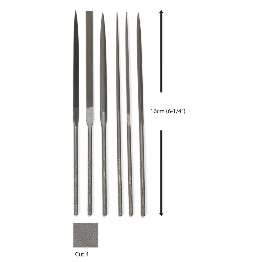 Glardon-Vallorbe Needle File Set of 6 - 6-1/4" (160mm) Cut 4 — Otto Frei