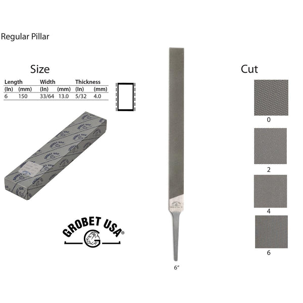 Grobet USA Italian Made Regular Pillar 2 Sides Cut Precision Files 6 ...