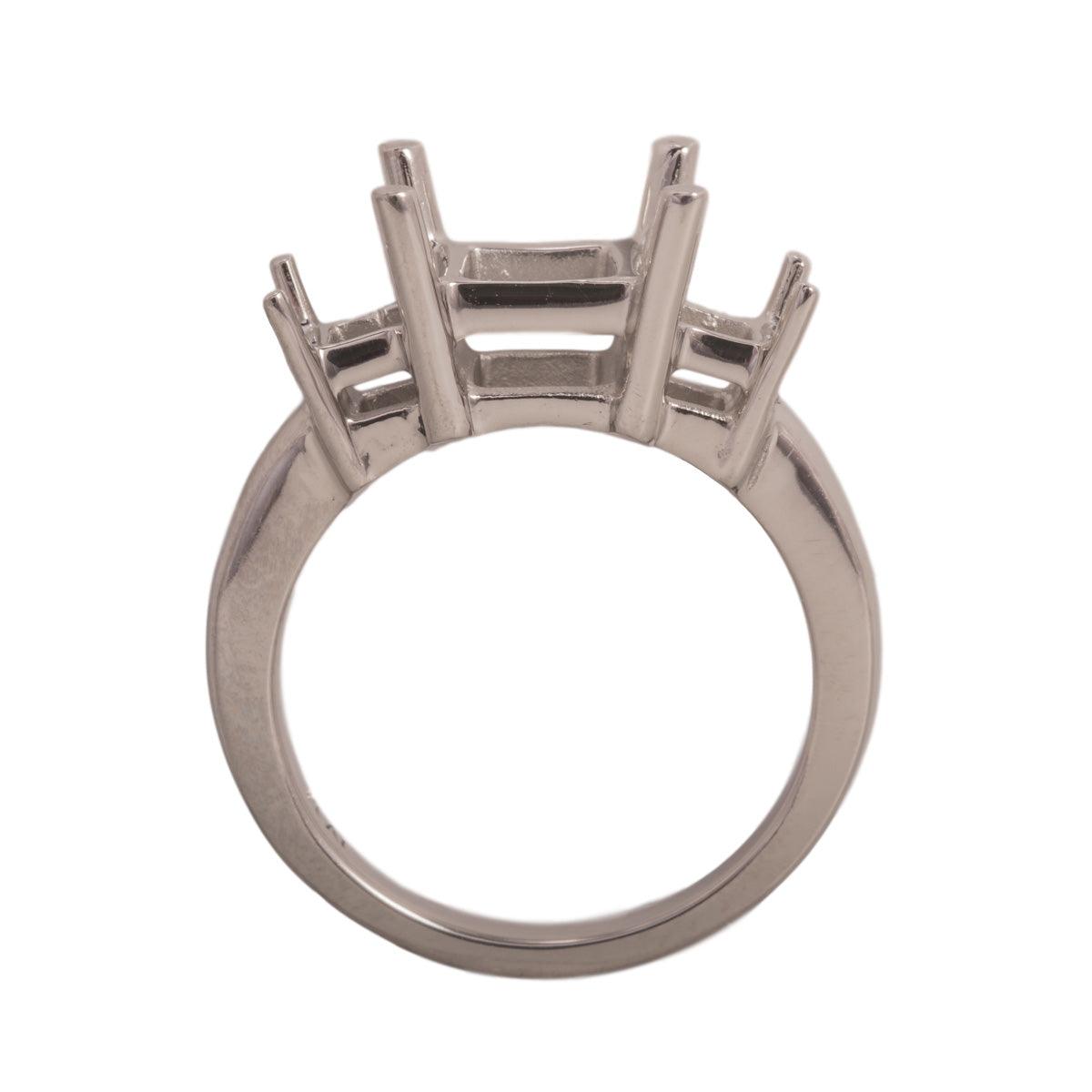 Platinum 3-Stone Square Ring Mounting | 6.5 mm & 4 mm Seats — Otto Frei